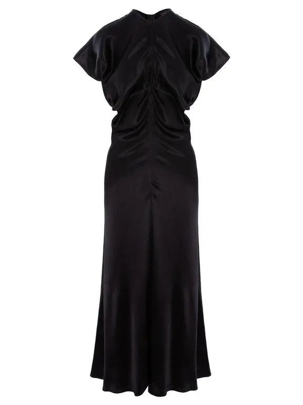 CONCEPT A TROIS Midi Dress With Oversized Short Sleeves And Flared Cut - Black