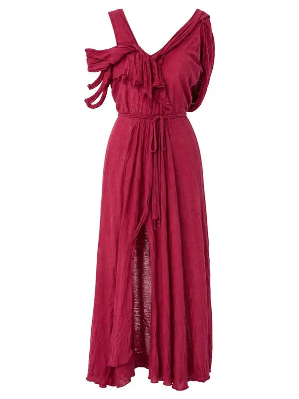 Miro Misljen Asymmetrical Cutout Jersey Maxi Dress - Red