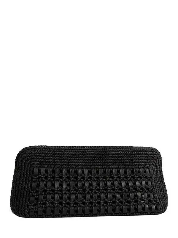 HAMEL ATELIER Handwoven Leather Raffia Clutch - Black