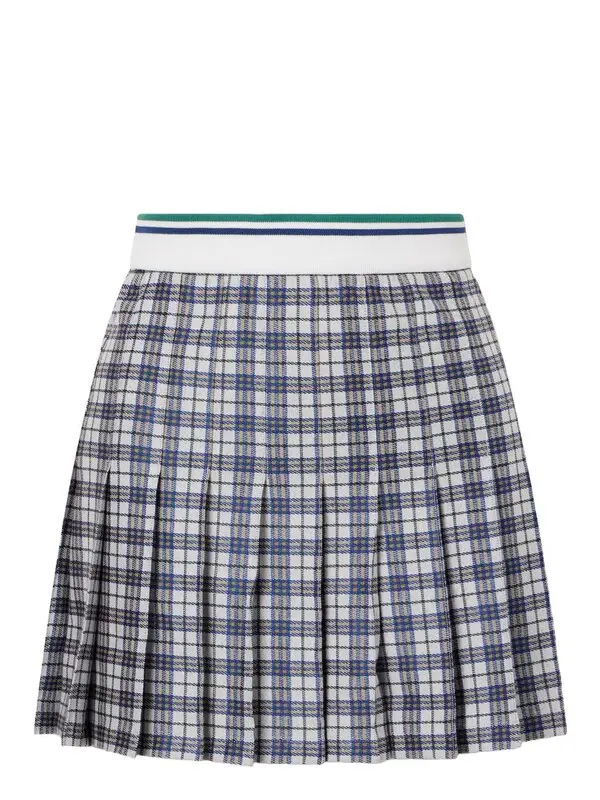 Burberry Checked Pleated Jersey Mini Skirt - Blue
