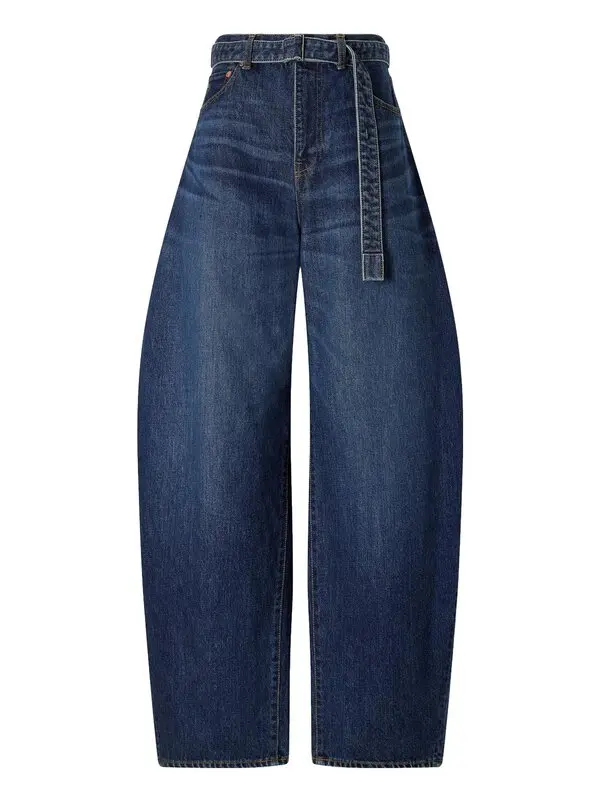 Sacai Belted High-rise Wide-leg Jeans - Blue