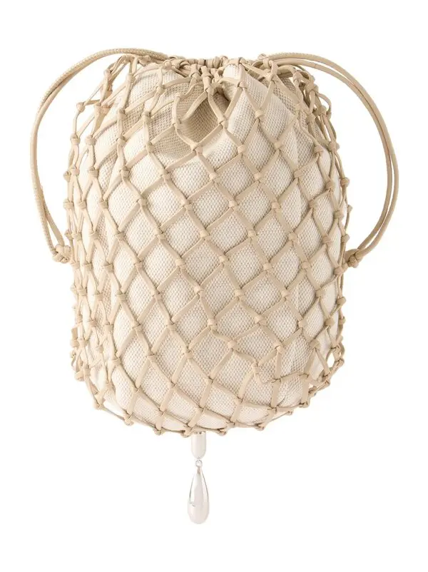Savette Macrame Bead-embellished Canvas-trimmed Leather Clutch - Neutrals