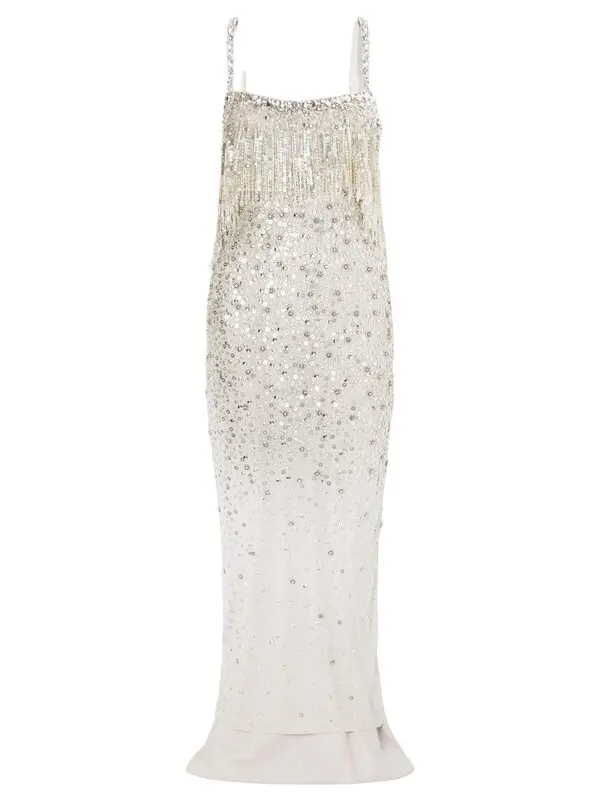Jenny Packham Iris Embellished Cape-effect Georgette Gown - Silver