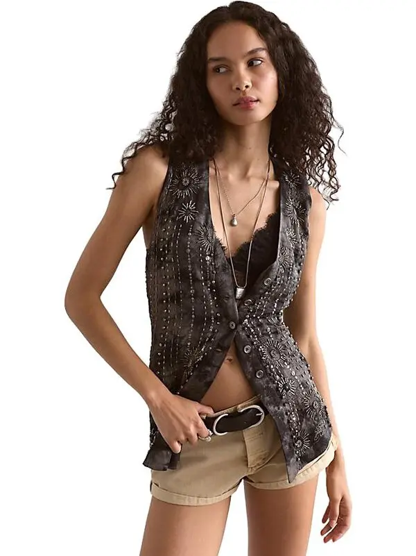 Free People Arden Embellished Vest Jacket At - Grey