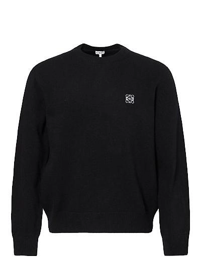 Loewe Anagram-embroidery Crewneck Wool Jumper - Black