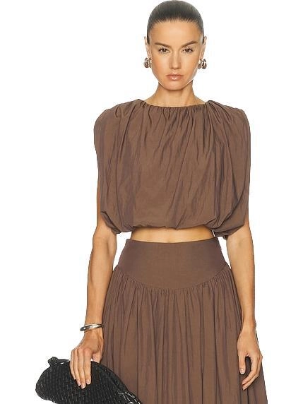 NICHOLAS Nadira Cropped Bubble Top - Chocolate