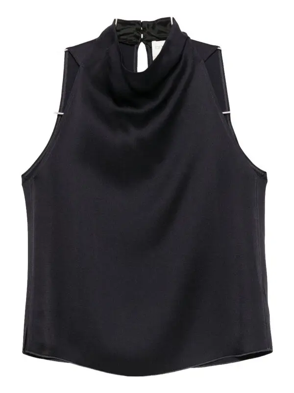 FORTE_FORTE Satin Turtle-neck Top - Blue