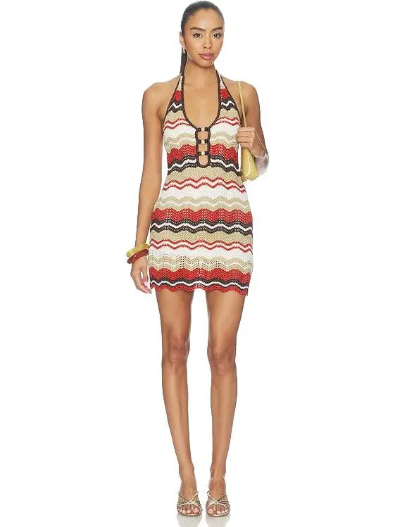 RUNAWAY THE LABEL Vernanza Halter Knit Mini Dress In . Also - Orange