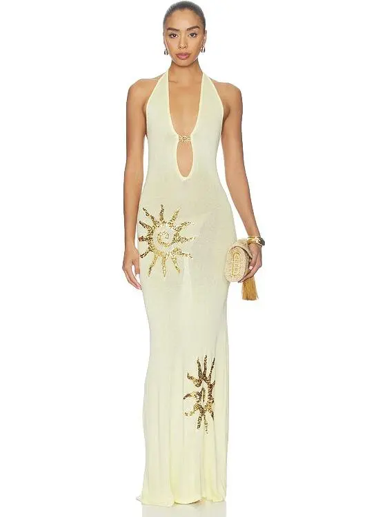 RUNAWAY THE LABEL Sabrina Halter Knit Maxi Dress In . Also - Yellow