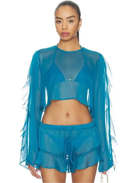 SHANI SHEMER Thoma Cropped Shirt In . Also - Blue