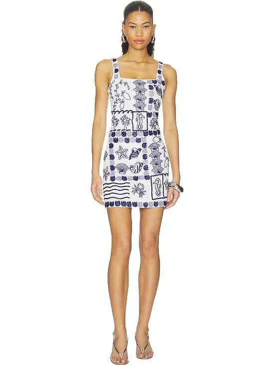 OCEANUS Marie Sea Full Beaded Dress - Blue
