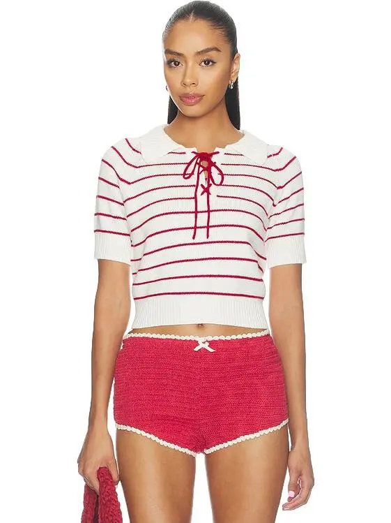 For Love & Lemons Betsy Striped Polo Tee In . Also - Multi