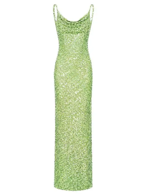 ROSERRY Margot Sequin-embellished Cowl-neck Maxi Dress - Green