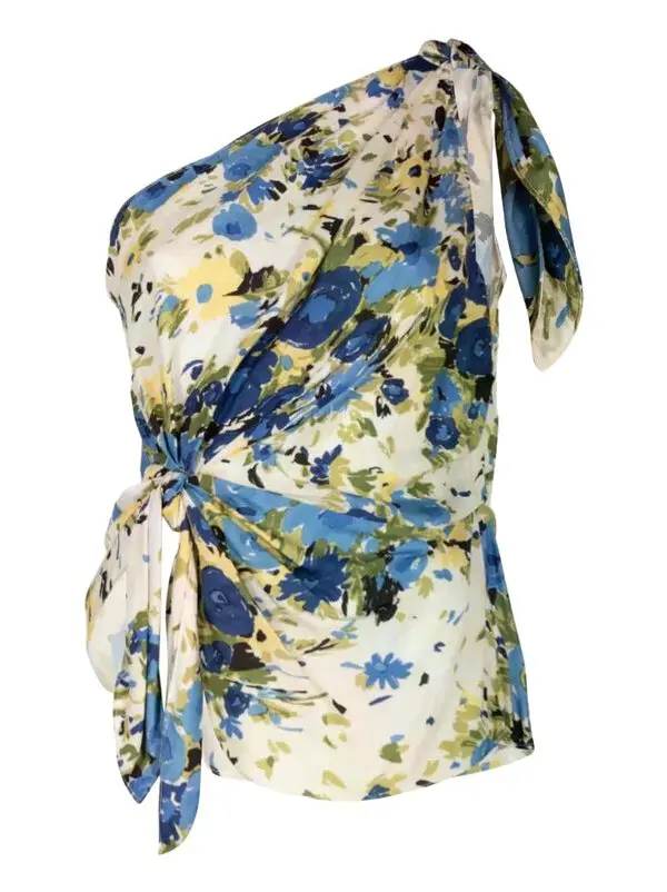 A.L.C. Elliana Floral-print One-shoulder Blouse - Neutrals
