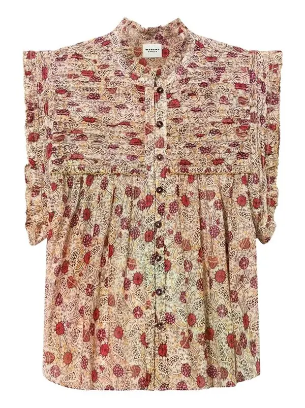 MARANT ETOILE Sleeveless Floral Print Top With Ruffled Trim - Neutrals