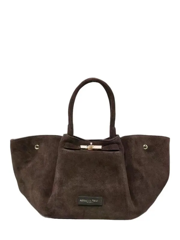 ADRIANNA FERETTI Suede Logo-patch Tote Bag - Brown