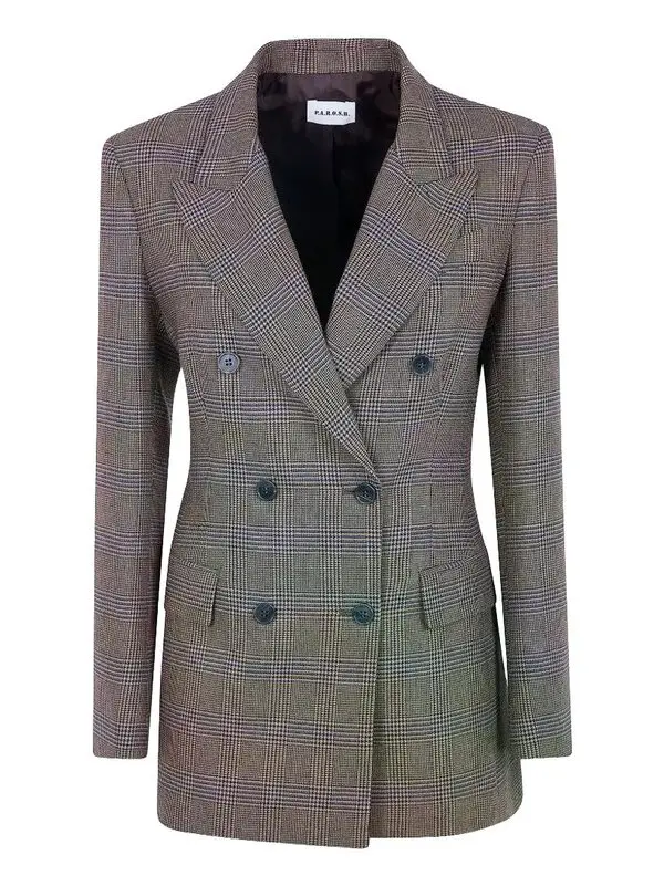 P.a.r.o.s.h Check-pattern Double-breasted Blazer - Neutrals
