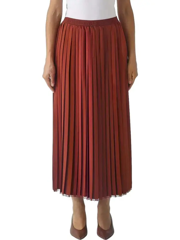 TWINSET Pleated Logo Waistband Midi Skirt - Brown