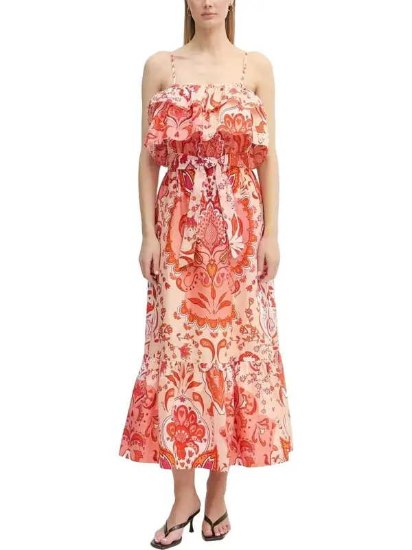 GAUDI Paisley-print Ruffled Midi Dress - Pink