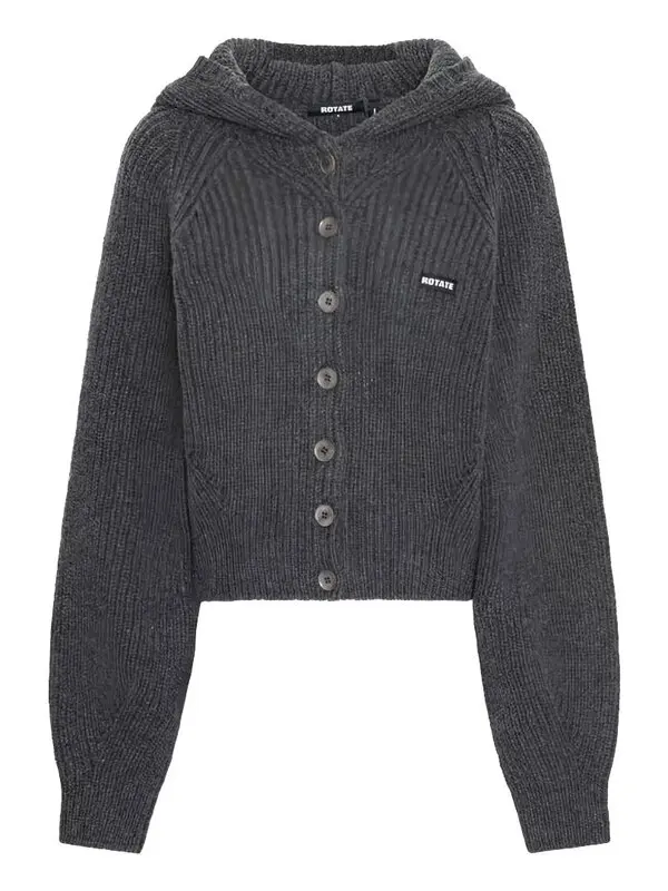 ROTATE BY BIRGER CHRISTENSEN Ribbed-knit Hooded Cardigan - Grey