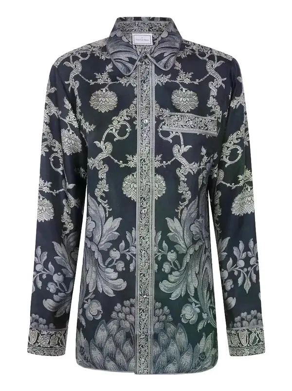 PIERRE-LOUIS MASCIA Floral-print Silk Shirt - Black