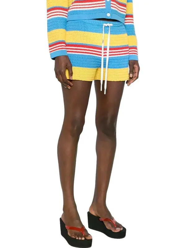 Posse Tammy Striped Crochet Shorts - Blue