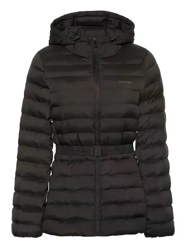 Calvin Klein Belted Hooded Puffer Jacket - Brown