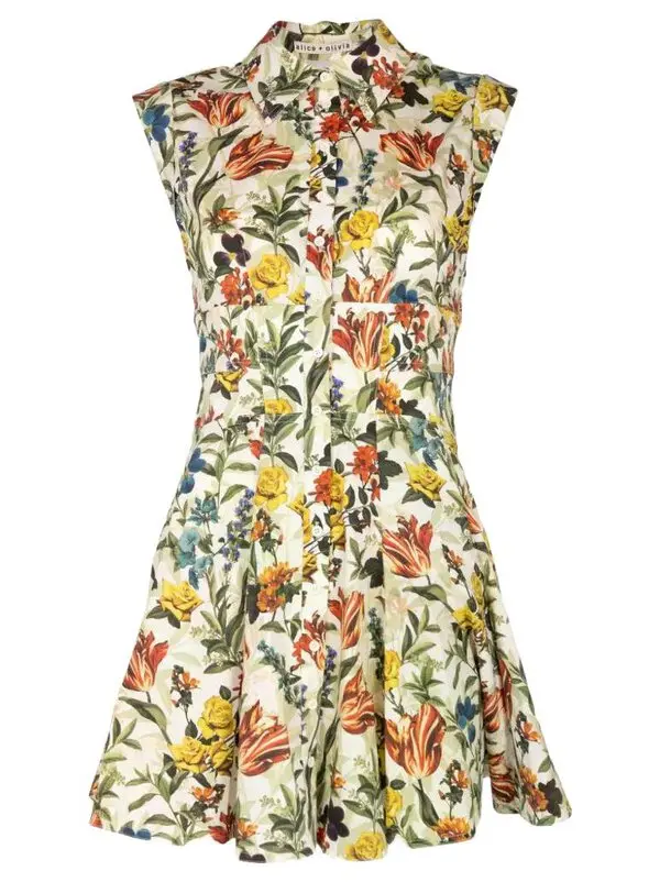 Alice + Olivia Kim Floral-print Mini Dress - Neutrals