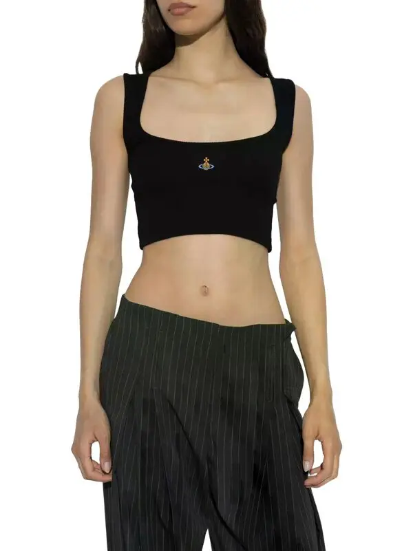 VIVIENNE WESTWOOD Orb-embroidered Ribbed Top - Black