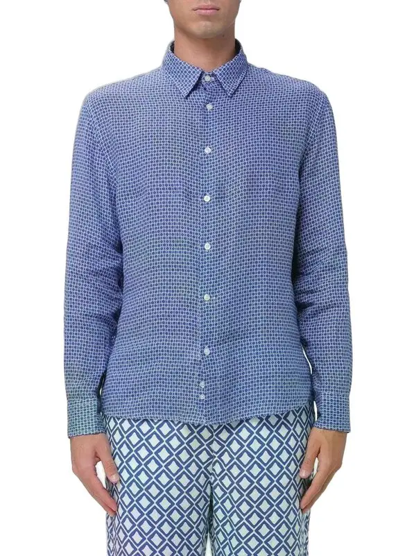 PENINSULA SWIMWEAR Luna Geometric-print Linen Shirt - Blue
