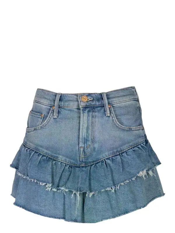MOTHER Ruffle My Feathers Frayed Mini Skirt - Blue