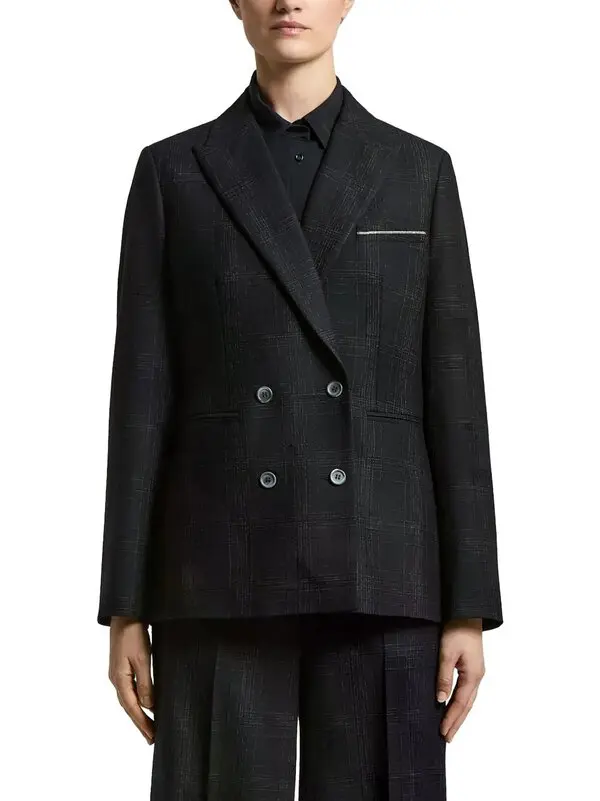 Peserico Double-breasted Checked Jacket - Blue