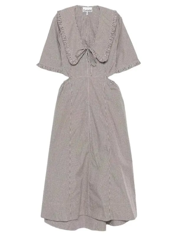 GANNI Check-pattern Cut-out Midi Dress - Brown