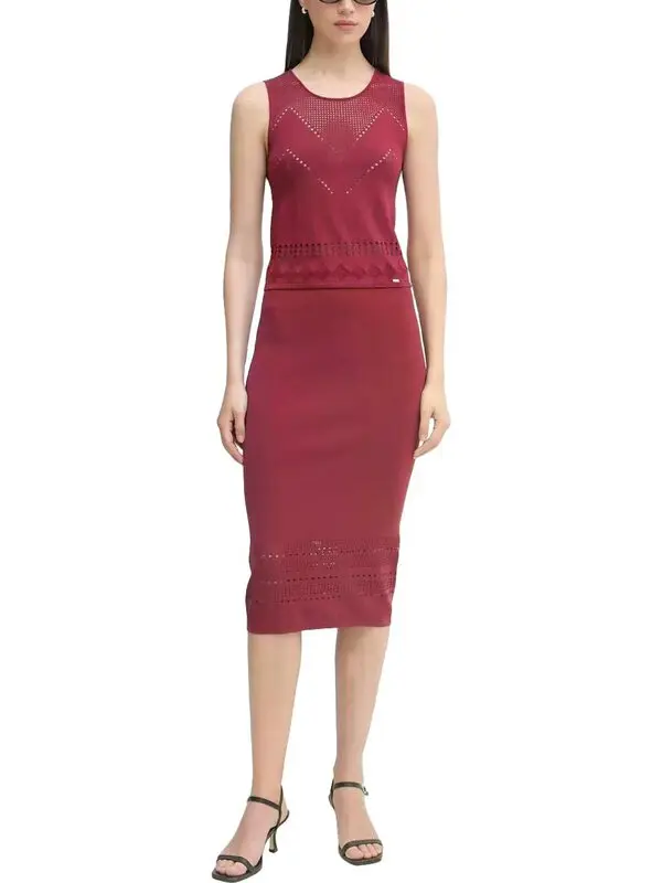 GAUDI Pointelle-knit Keyhole-back Top - Red