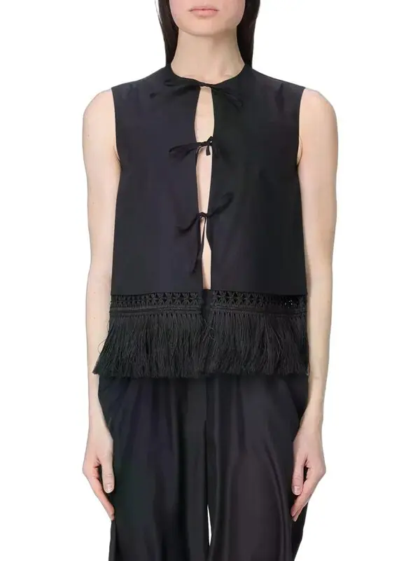 Ter Et Bantine Fringe-trim Front-tie Gilet - Black