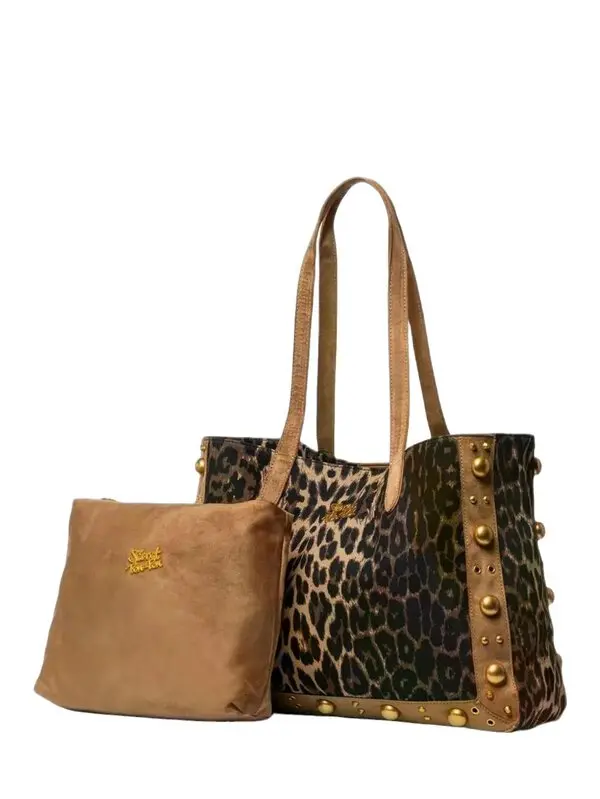 SECRET PON-PON Leopard-print Studded Shoulder Bag - Brown