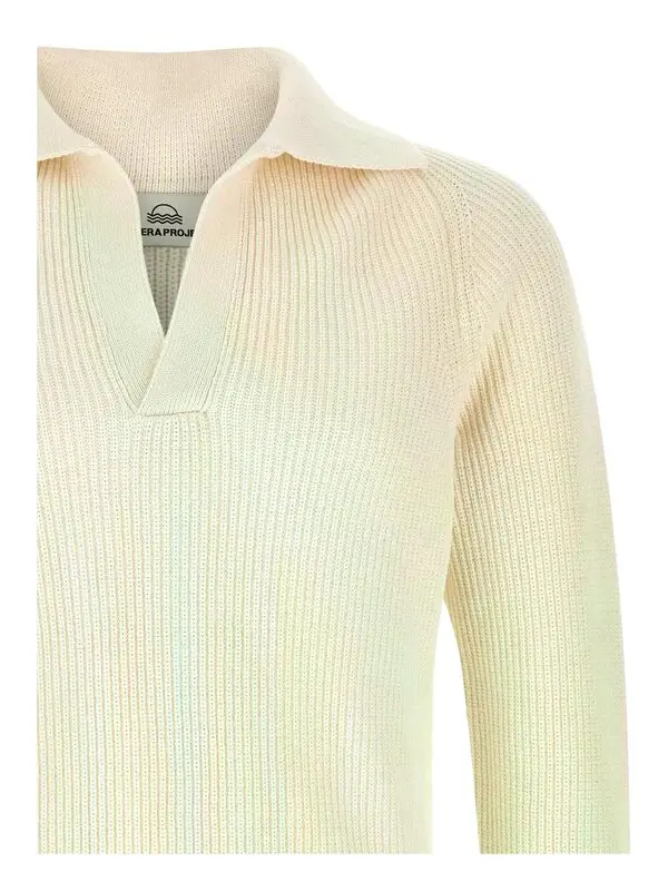 RIVIERA Ribbed Polo Sweater - Neutrals