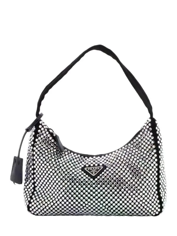 Prada Re-edition 2000 Crystal Embellished Satin Mini Hobo Bag - Black