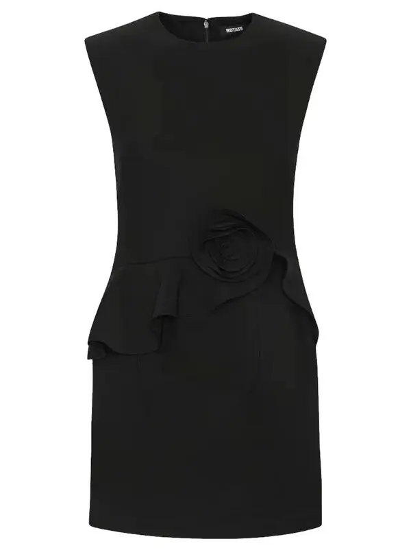 ROTATE BY BIRGER CHRISTENSEN Floral-appliqué Peplum-hem Mini Dress - Black
