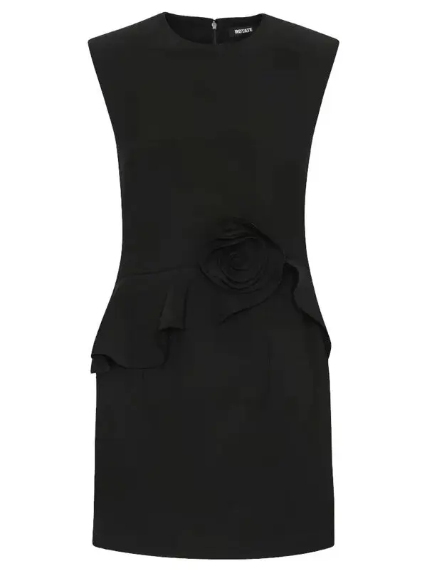 ROTATE BY BIRGER CHRISTENSEN Floral Appliqué Peplum Hem Mini Dress - Black