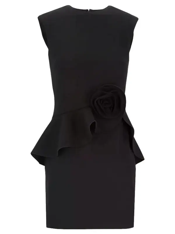 ROTATE BY BIRGER CHRISTENSEN Floral Appliqué Peplum Hem Mini Dress - Black