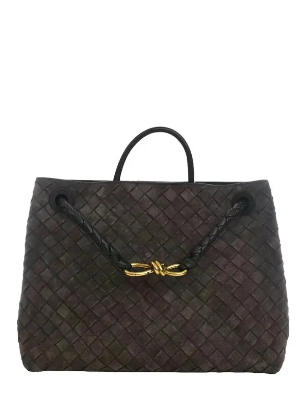 Bottega Veneta 2012-2026 Medium Suede Intrecciato Andiamo Bag Satchel - Brown
