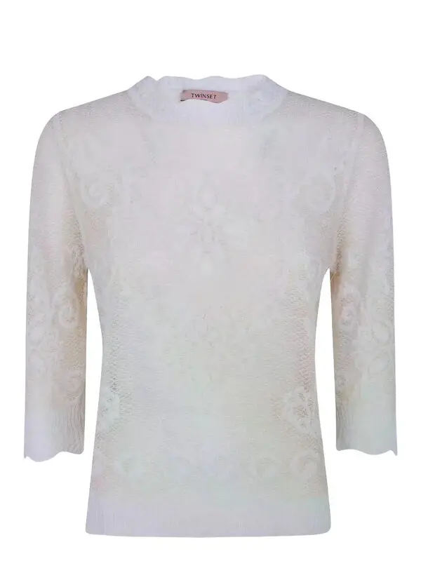 TWINSET Lace-knit Scalloped-edge Sweater - Neutrals