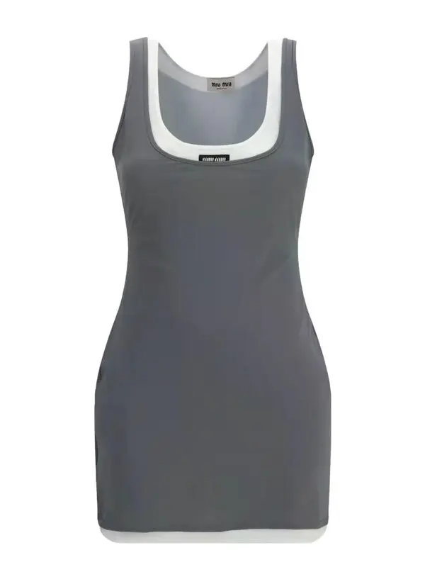 Miu Miu Layered-effect Logo-patch Dress - Grey
