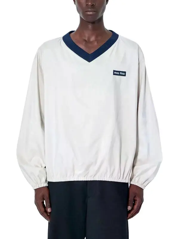 Miu Miu Logo-patch V-neck Sweater - Neutrals