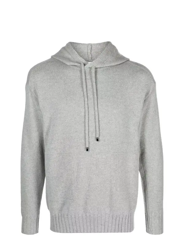 Malo Mélange Knitted Drawstring Hoodie - Grey