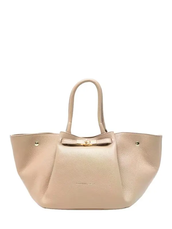 ADRIANNA FERETTI Twist-lock Pebbled Tote Bag - Neutrals