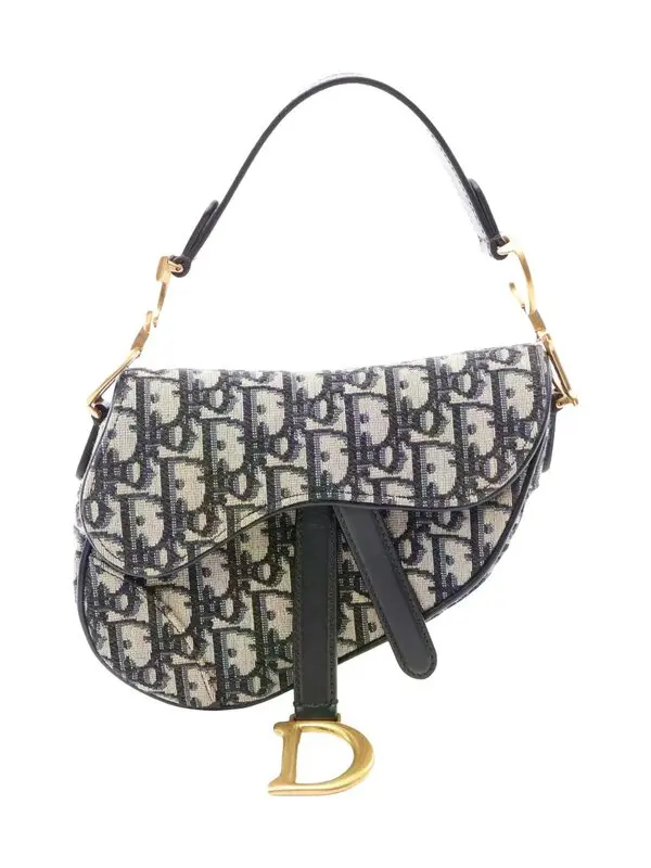 Dior 2000 Mini Oblique Canvas Saddle Bag Satchel - Blue