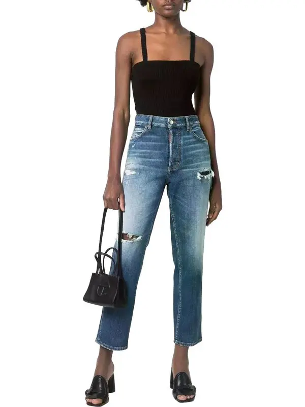 Dsquared2 Distressed Straight-leg Jeans - Blue
