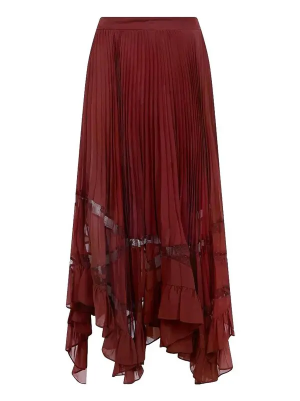TWINSET Pleated Lace-trim Midi Skirt - Red